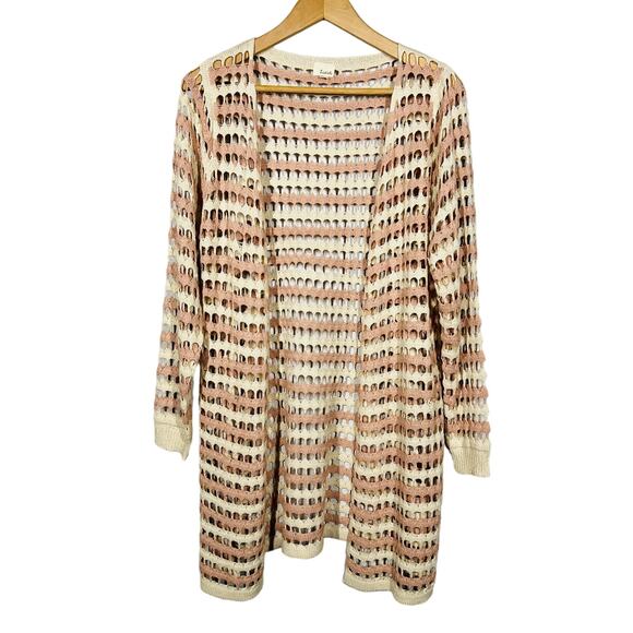 Listicle | Sweaters | Listicle Open Knit Crochet Cardigan Pink Cream ...